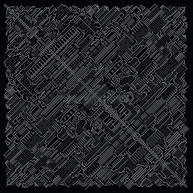 White Abstract Line Cityscape Texture Art on Black Background Vector ...