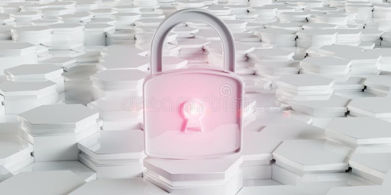 White Padlock Icon on Hexagons Background 3D Rendering Stock ...