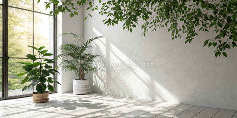 Abstract Studio Room with Sunlight and Leaf Shadows Stock Illustration ...