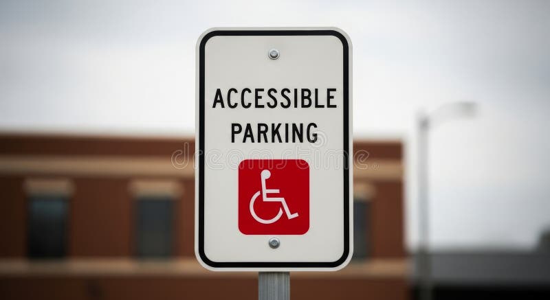 White Accessible Parking Sign with Red Wheelchair Symbol for Disabled ...