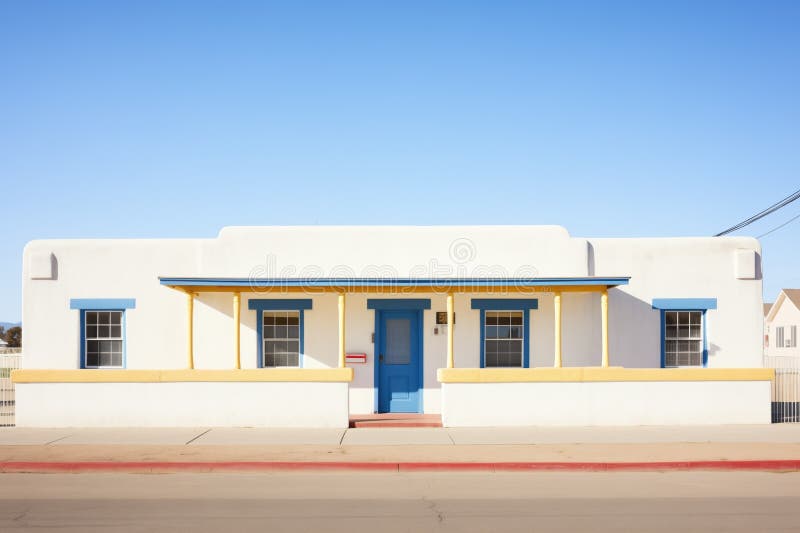 White Adobe Walls with Blue Trim Stock Photo - Image of generated ...