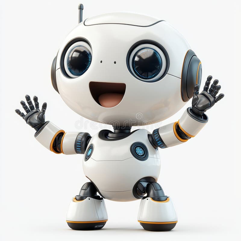 A White and Adorable Humanoid Robot Waving in Greeting with a ...