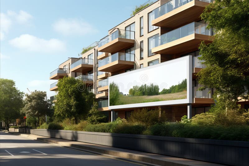 White Advertising Banners Located on a City Building, Copy Space White ...