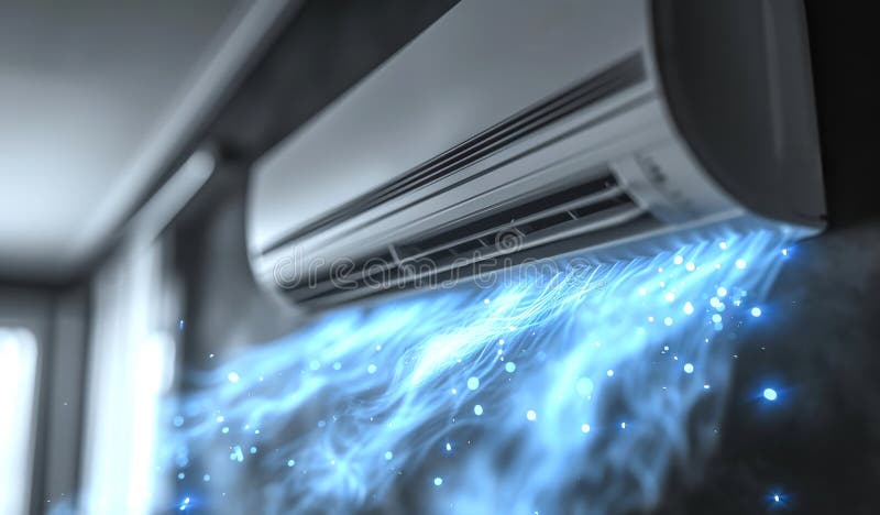 A White Air Conditioner is Blowing Out Blue Smoke Stock Image - Image ...