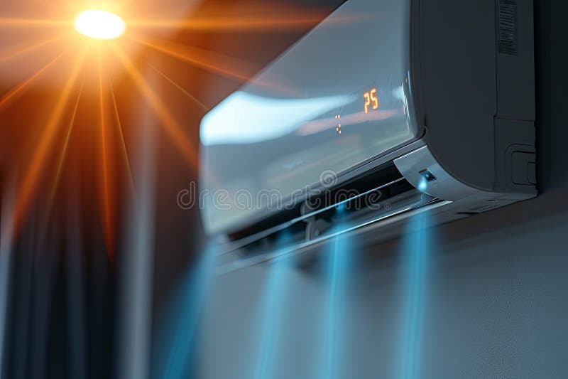White Air Conditioner Blowing Out Cool Air, Creating a Comfortable ...