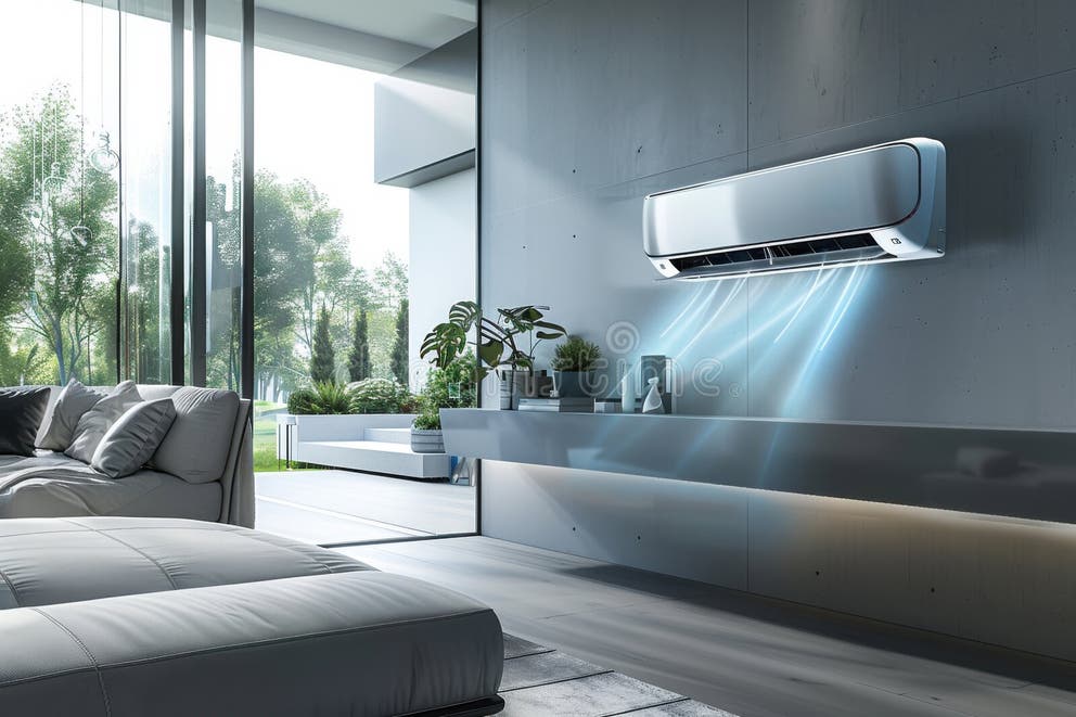 A White Air Conditioner is Blowing Out Smoke Stock Image - Image of ...