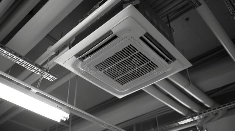 White Air Conditioner Ceiling Installation Stock Image - Image of ...