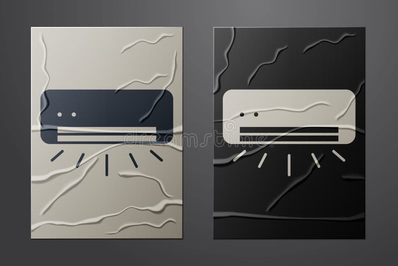 White Air Conditioner Icon Isolated on Crumpled Paper Background. Split ...