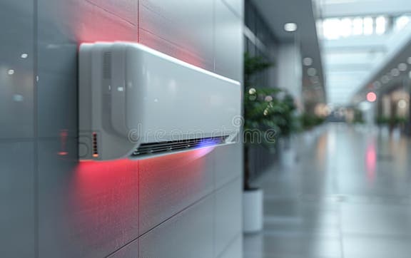 A White Air Conditioner with Red Lights on it Stock Photo - Image of ...