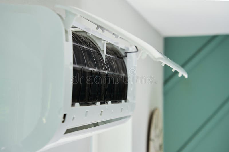 Air Conditioner Unit with Opened Front Cover Ready for Maintenance ...