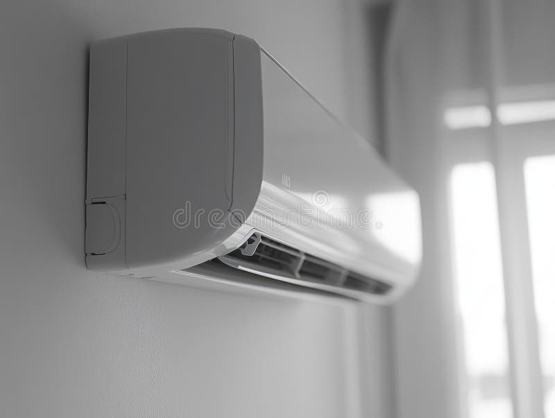 White Air Conditioner Wall Mount Stock Photo - Image of decor ...