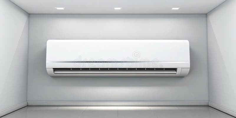 White Air Conditioning Split System Unit Mounted on a Gray Wall in a ...