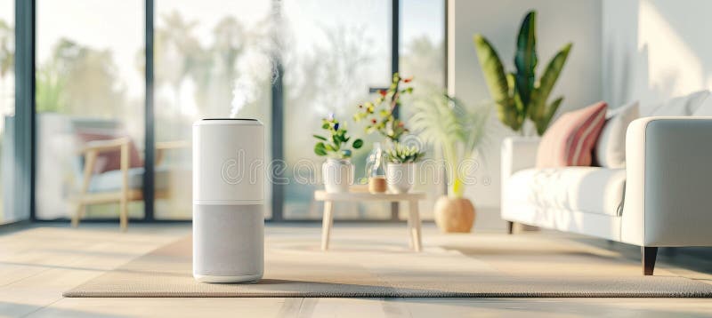 A White Air Purifier Sits on a Rug in a Living Room by AI Generated ...