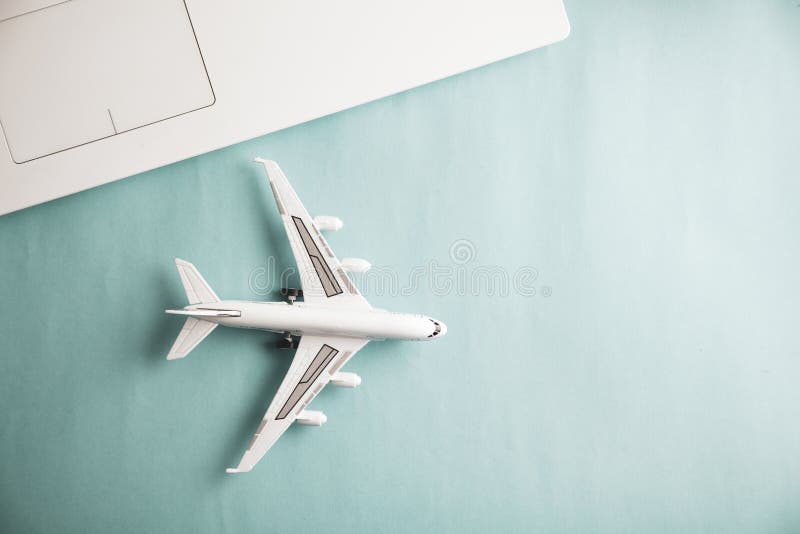 White Airplan with Computer Keyboard on the Desk. Stock Image - Image ...