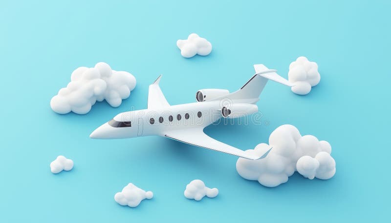 White Airplane in Blue Sky Surrounded by Clouds Stock Image - Image of ...