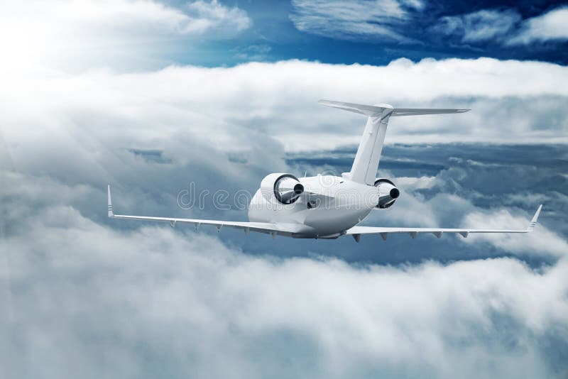 White Airplane Flying Higher Clouds at Daytime Stock Image - Image of ...