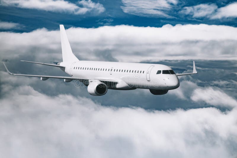 White Airplane Flying Higher Clouds at Daytime Stock Image - Image of ...
