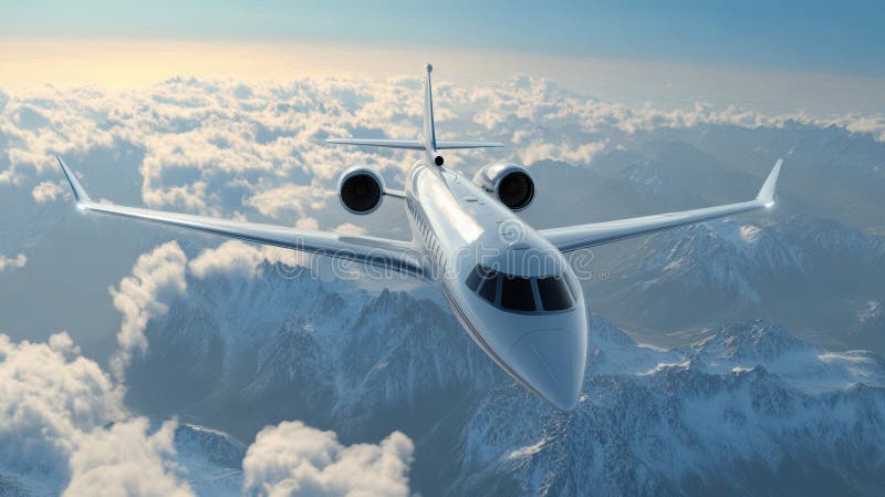 A White Airplane Flying Over a Mountain Range Stock Illustration ...