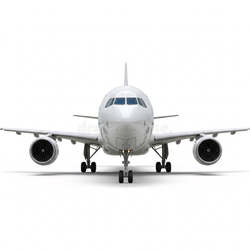 White Airplane, Front View, Isolated on a White Stock Illustration ...