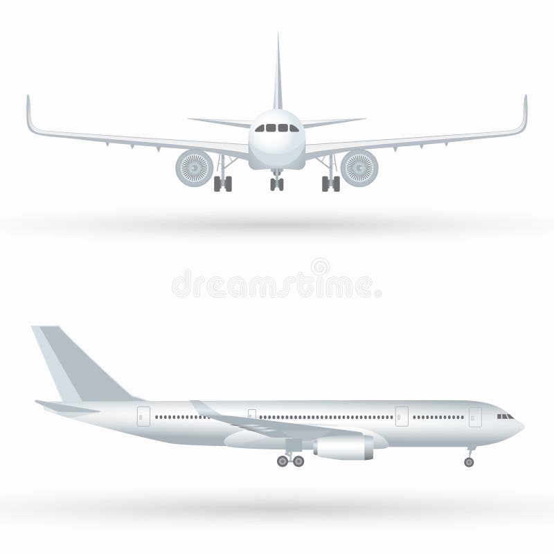 White Airplane Icon Set on a White Background in Profile and from the ...