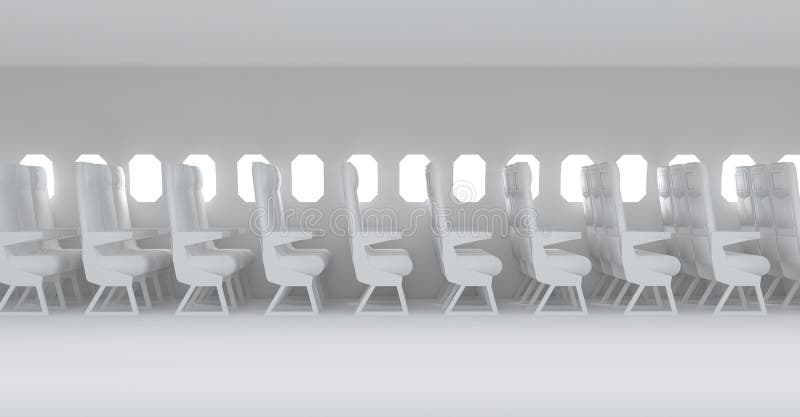 White Airplane Interior with Empty Seats and Space Stock Illustration ...
