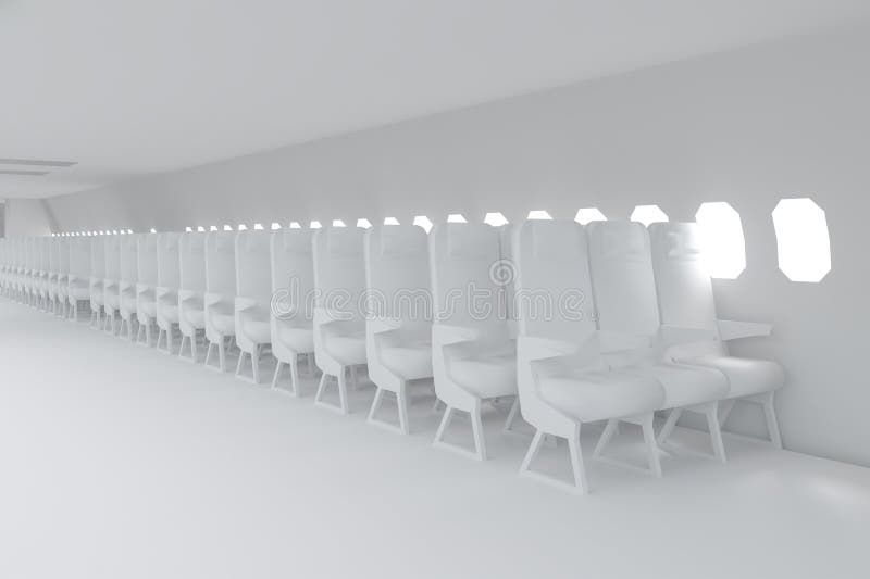 White Airplane Interior with Empty Seats and Space Stock Illustration ...
