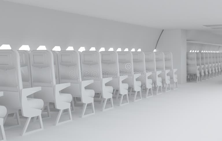 White Airplane Interior with Empty Seats and Space Stock Illustration ...