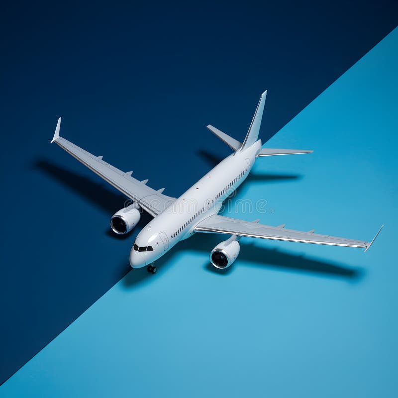 White Airplane Model Against Split Blue Background, Minimalist and ...