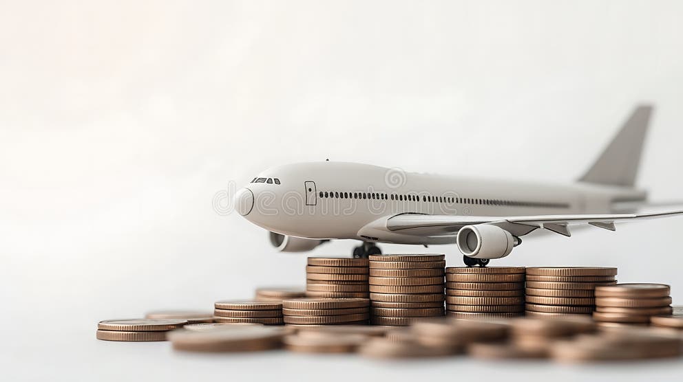 White Airplane Model on Stack of Gold Coins Stock Illustration ...