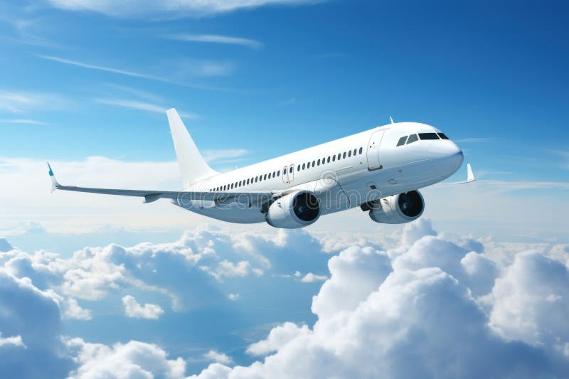 White Airplane in the Sky, Side View. Generative AI Stock Photo - Image ...