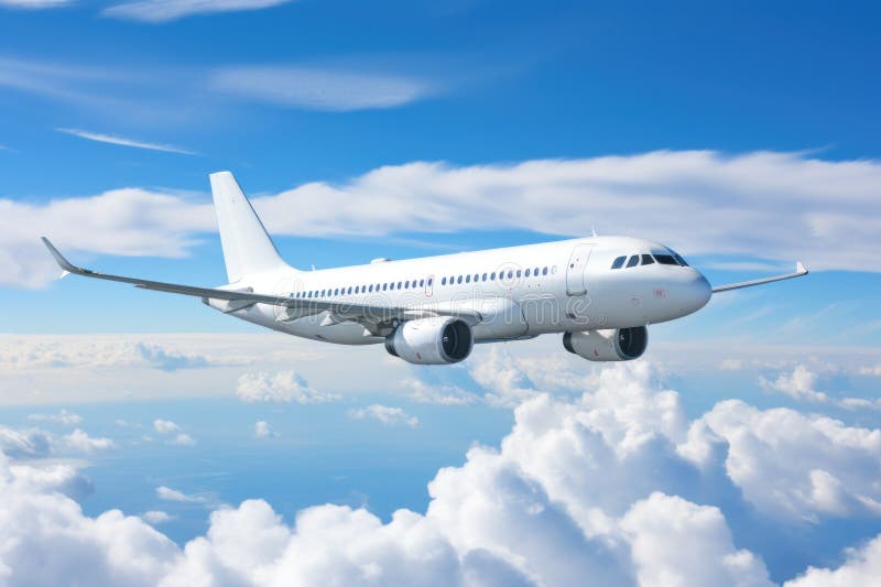 White Airplane in the Sky, Side View. Generative AI Stock Photo - Image ...