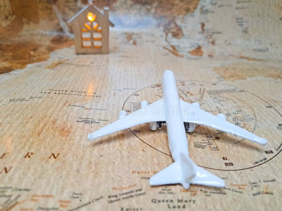 White Airplane on the World Map,way Home Concept Stock Image - Image of ...
