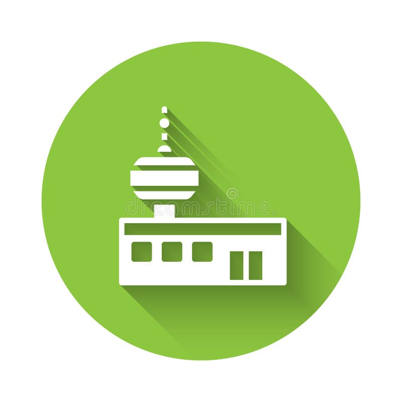 White Airport Control Tower Icon Isolated with Long Shadow. Green ...