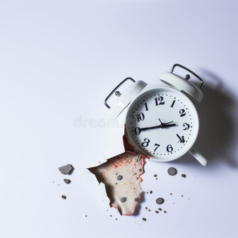 A White Alarm Clock with a Broken Surface Stock Illustration ...