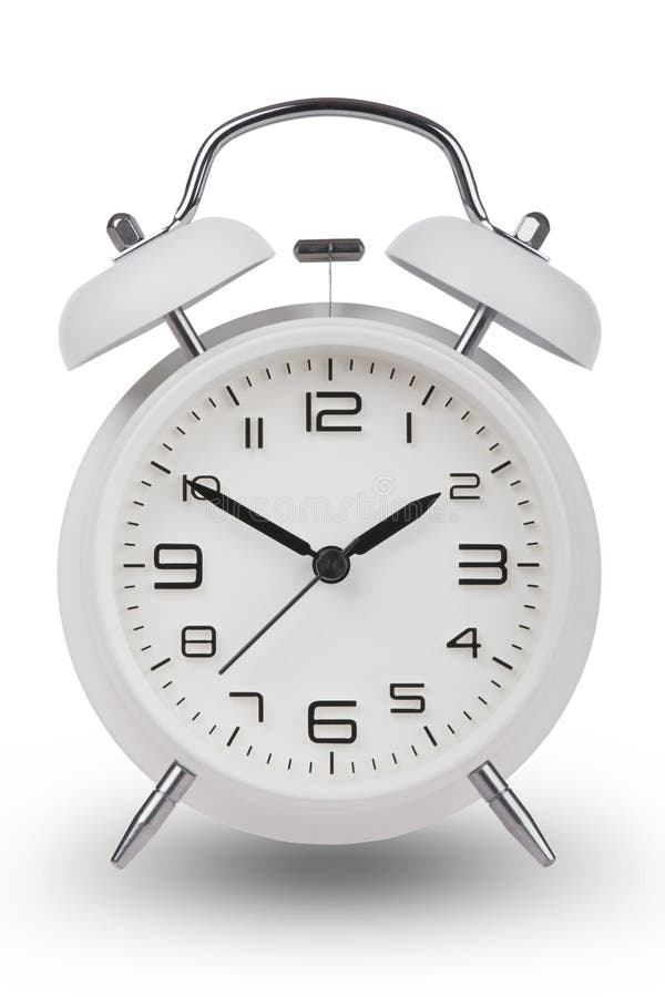 White Alarm Clock and Green Book in a White Bed, Top View. Stock Photo ...