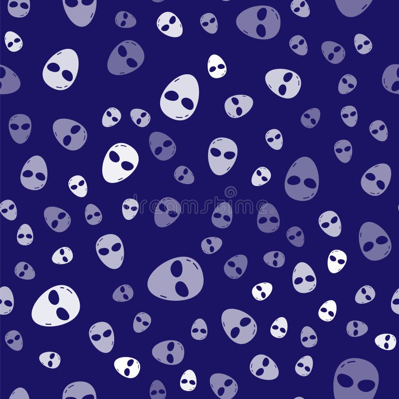 White Alien Icon Isolated Seamless Pattern on Blue Background ...