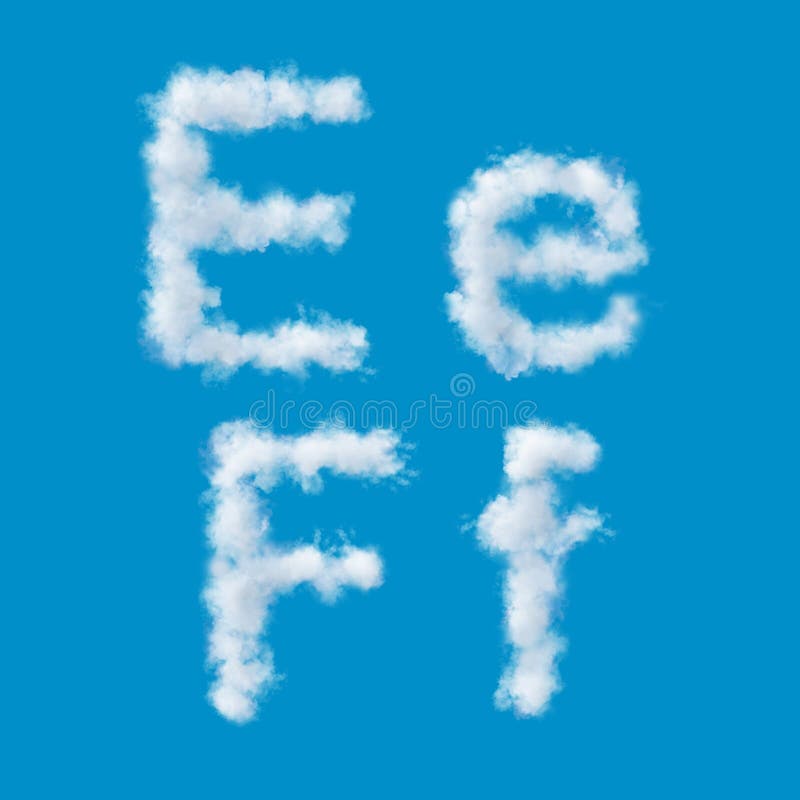 White Alphabet Made of Clouds on a Blue Sky, Uppercase and Lowercase ...