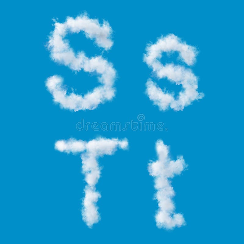 White Alphabet Made of Clouds on a Blue Sky, Uppercase and Lowercase ...