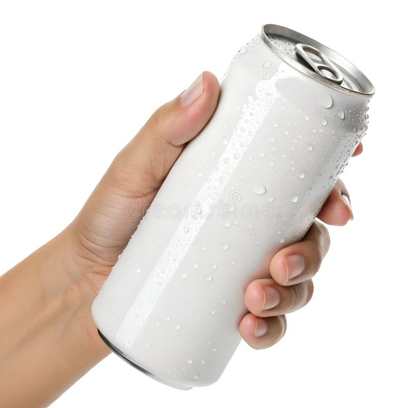 White Aluminum Can in Hand Isolated on White Background Stock ...