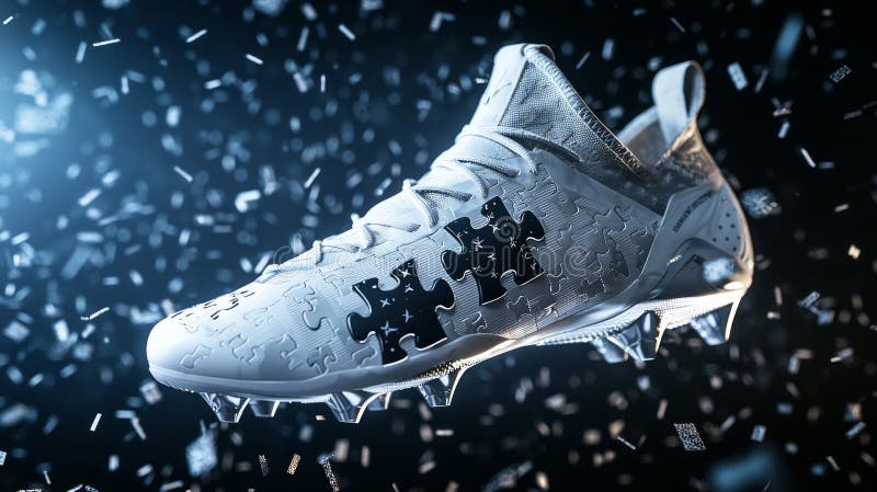 White American Football Cleat with Puzzle Piece Pattern on Side of Shoe ...