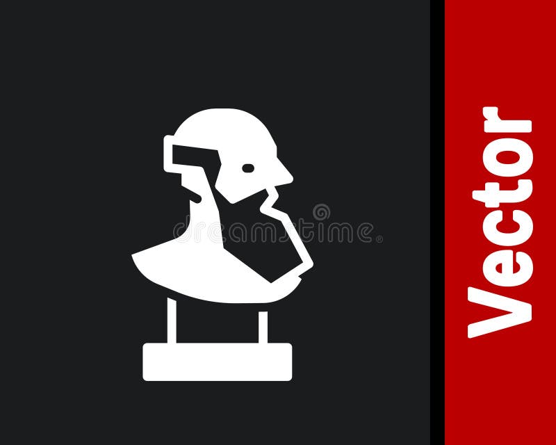 White Ancient Bust Sculpture Icon Isolated on Black Background. Vector ...