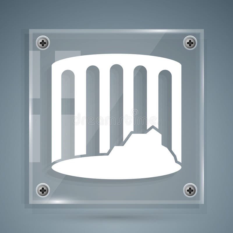 White Ancient Column Icon Isolated on Grey Background. Square Glass ...