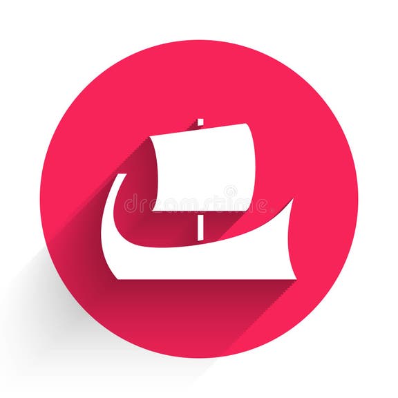 White Ancient Greek Trireme Icon Isolated with Long Shadow. Red Circle ...