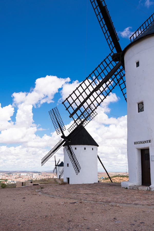White Ancient Windmills in the Fields of Spain Stock Photo - Image of ...
