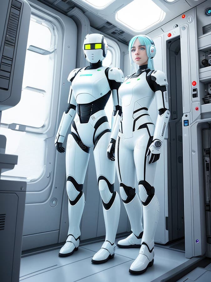 A White Android in the Interior of a Spaceship. Generative by AI Stock ...