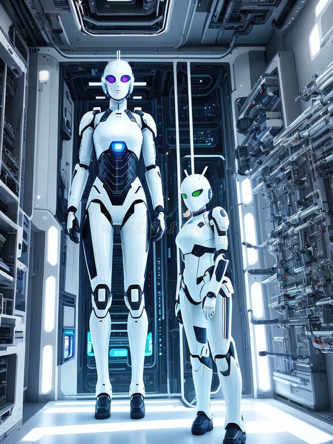 A White Android in the Interior of a Spaceship. Generative by AI Stock ...