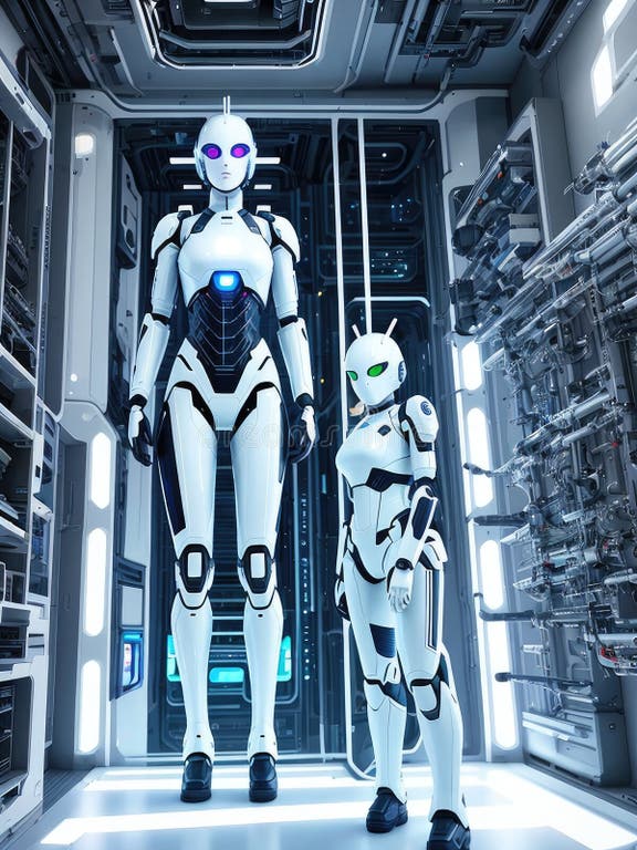 A White Android in the Interior of a Spaceship. Generative by AI Stock ...