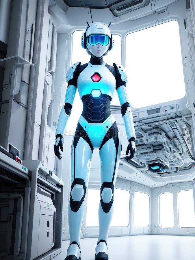 A White Android in the Interior of a Spaceship. Generative by AI Stock ...
