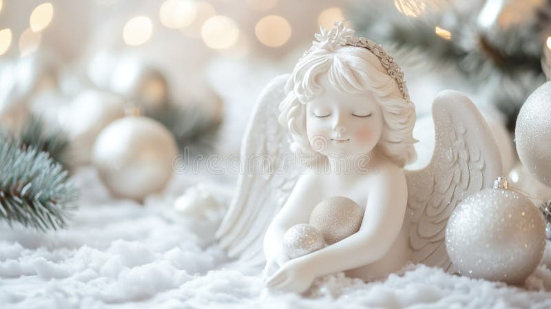 White Angel with Christmas Decorations. Stock Photo - Image of ornament ...
