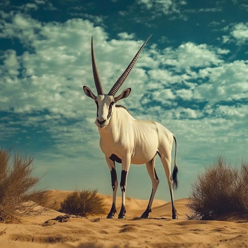 A White Antelope Standing in the Middle of a Desert Stock Photo - Image of trumpet, savanna ...
